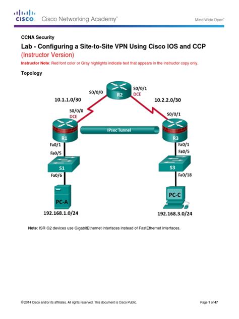 8711 Lab Configuring A Site To Site Vpn Using Cisco Ios And Ccp Instructor Pdf