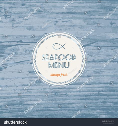 Seafood Menu Realistic Wood Texture Background In Blue Color Vector