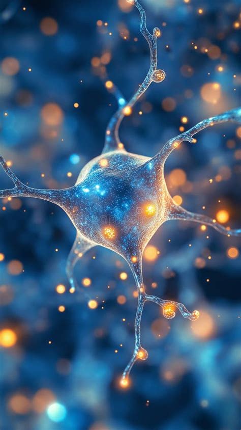 Active Neuron With Electric Impulses Traveling Through Its Branches Symbolizing Brain Activity