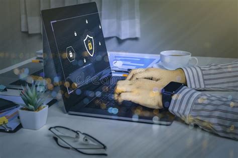 Person Using A Laptop Computer With Data Protection Cyber Security Information Safety And
