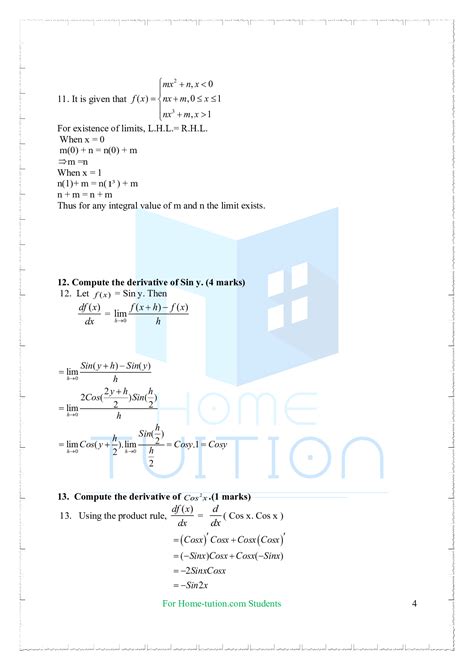 Important Questions For Class 11 Maths Chapter 13 Limits And Derivatives