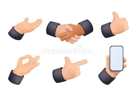 D Hands Gestures Set Cartoon Render Vector Illustration Hands Poses
