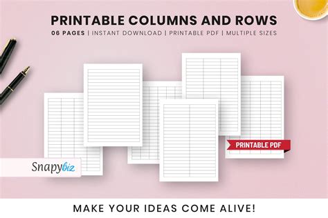 Printable Blank Columns Charts With Header One Two Three Etsy Canada