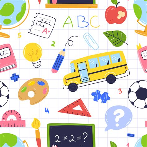 School Seamless Pattern With School Objects Vector Illustration