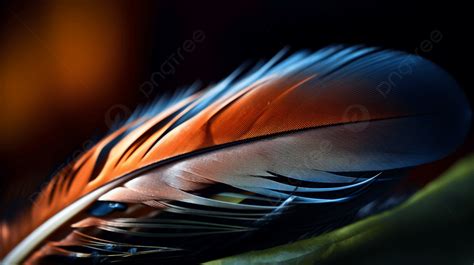 Close Up Of An Orange And Red Feather With Black Background Bird