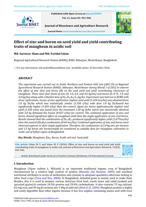 Pdf Effect Of Zinc And Boron On Seed Yield And Yield Contributing