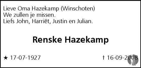Renske Vroukje Hazekamp 16 09 2008 Overlijdensbericht En Condoleances