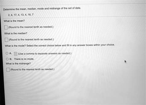 Determine The Mean Median Mode And Midrange Of The Solvedlib