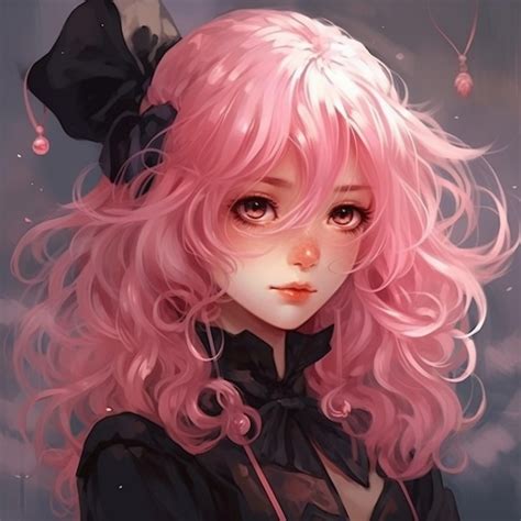 Premium Photo Anime Girl With Pink Hair And Black Dress With A Bow