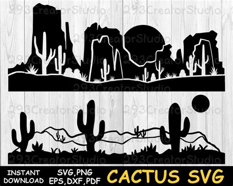 Desert Cactus Scene Svg Files Western Landscape Png Shirt Etsy Cactus Clipart Svg Cactus