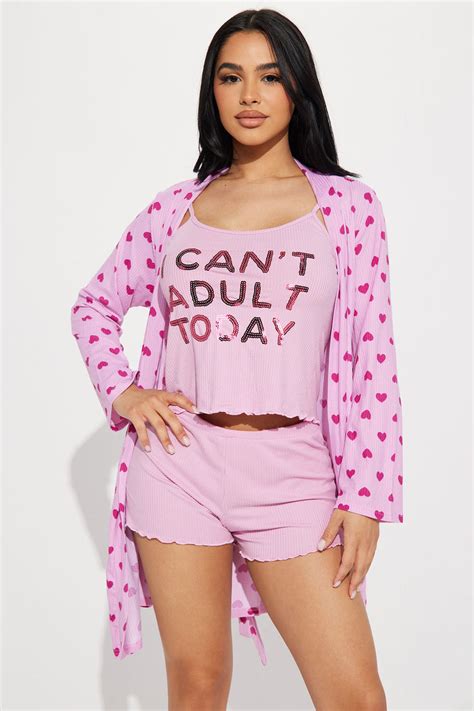 Cant Adult Today Pj Robe Set Pinkcombo Fashion Nova Lingerie