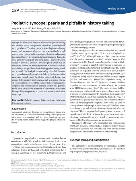 Pdf Pediatric Syncope Pearls And Pitfalls In History Taking