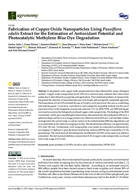 Pdf Fabrication Of Copper Oxide Nanoparticles Using Passiflora Edulis Extract For The