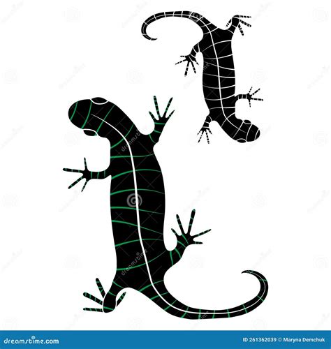 Set Of Lizards Reptile Gecko Black Silhouette With Stripes Vector