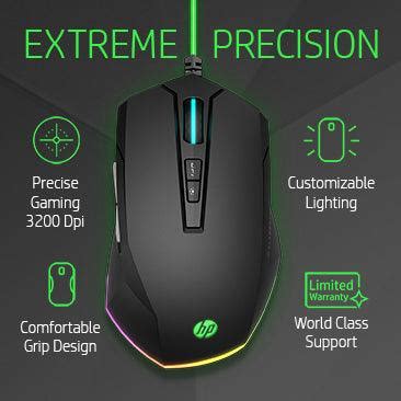 HP Pavilion 200 Wired Gaming Mouse (Black) (5JS07AA)