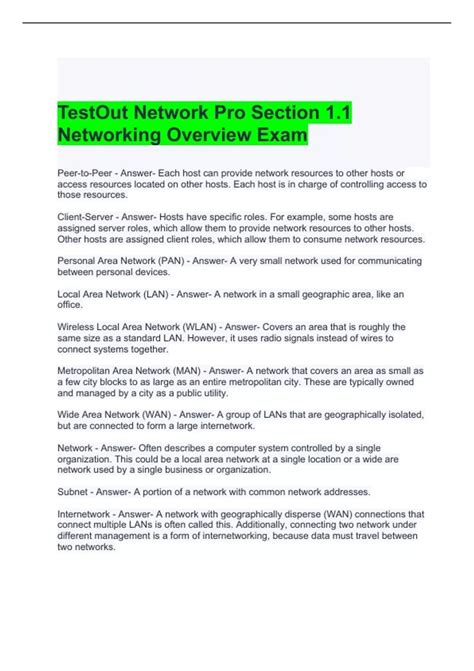 testout network pro section 1 1 networking overview exam 2024 questions and answers testout