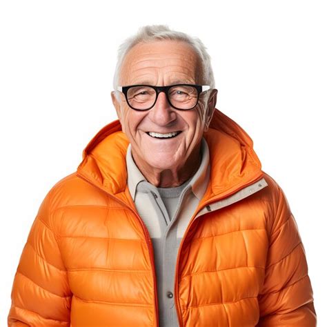 Portrait Of A Smiling Senior Man In Orange Jacket Generative Ai