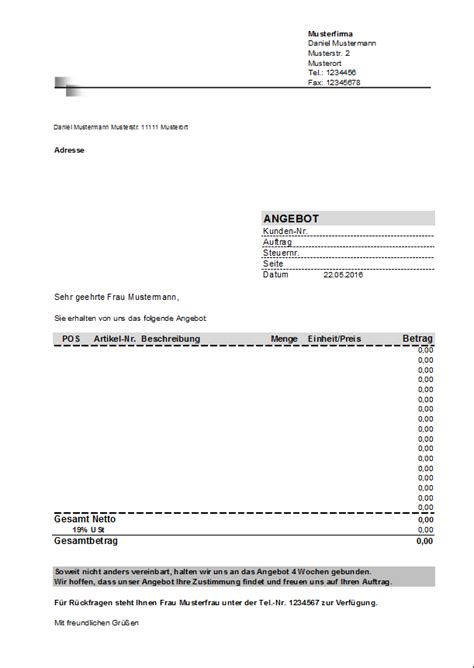 Angebotsvorlage Excel Financial Report