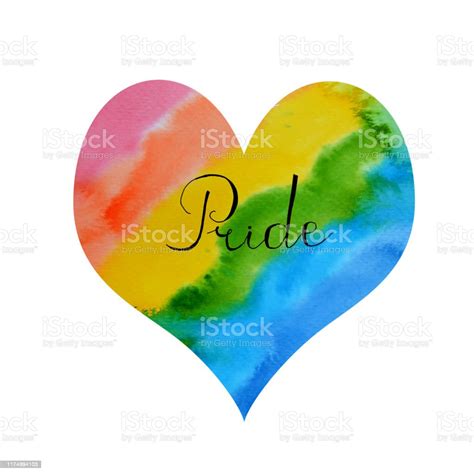 무지개 손으로 그린 수채화 하트 Lgbt 프라이드 디자인 요소 포스터 카드 배너 및 배경 게이 프라이드 상징에 대한 스톡 벡터