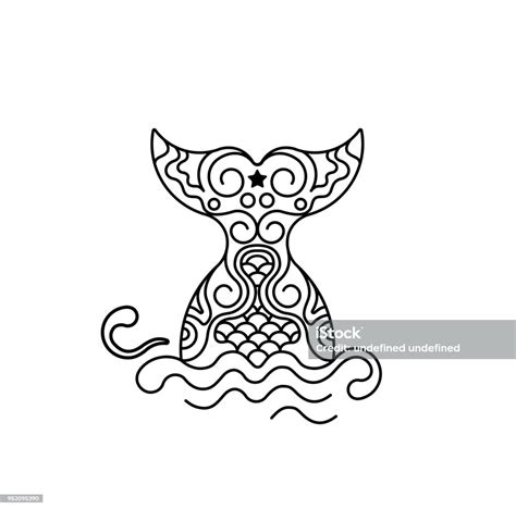 그림 바다 꼬리 디자인입니다 귀여운 인 어 꼬리 개요입니다 스 칸디 나 비아 스타일에서 여름입니다 인쇄 초대장 포스터 여름 Boho 히피 Stylewhite 배경 격언에