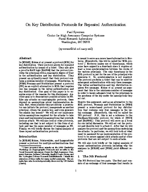 Pdf On Key Distribution Protocols For Repeated Authentication