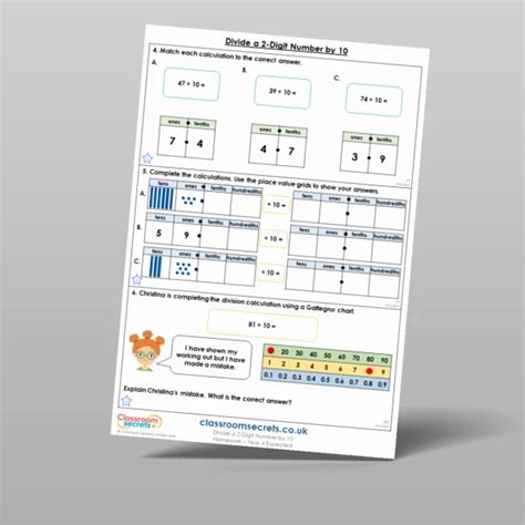 year 4 divide a 2 digit number by 10 lesson slides resource classroom secrets