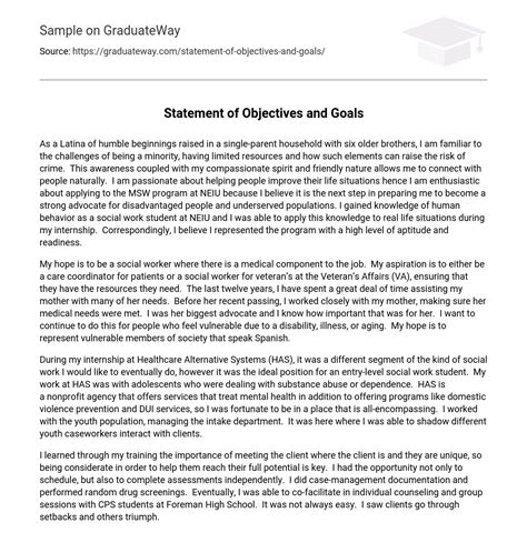 Statement Of Objectives And Goals Essay Example GraduateWay