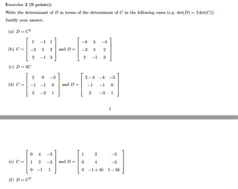 Solved Exercise 2 9 Points Write The Determinant Of D In