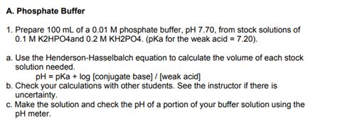 Solved A Phosphate Buffer 1 Prepare 100 Ml Of A 0 01 M