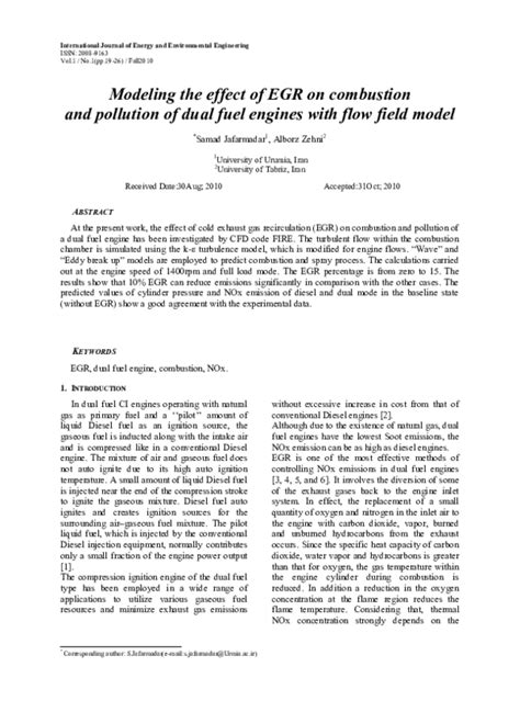 Pdf Modeling The Effect Of Egr On Combustion And Pollution Of Dual Fuel Engines With Flow