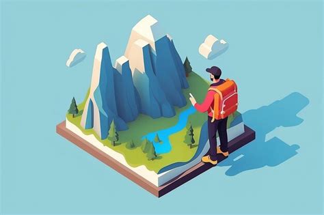 Isometric Man Climbing Map Pin Premium Ai Generated Image