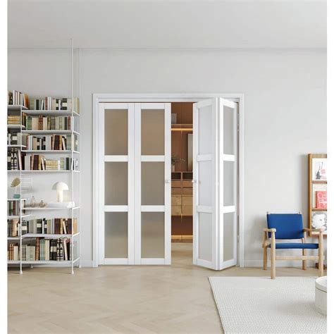 Tenoner 72 In X 80 In Double Doorsthree Frosted Glass Panel Bi Fold
