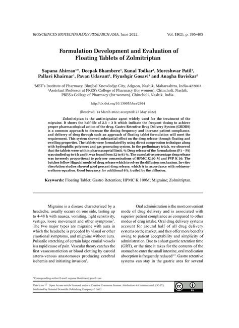 Pdf Formulation Development And Evaluation Of Floating Tablets Of