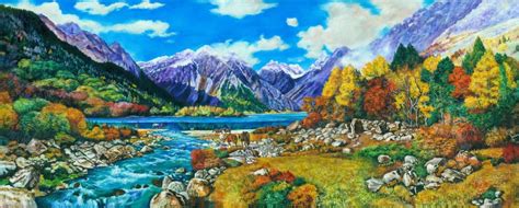 0163 外国油画精品TIF专辑 澳洲风景91x226 17832x7174PX TIF 300DPI 374 0油画超高清大图原图扫描