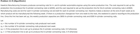 Solved Problem Algorithmic Hawkins Manufacturing Chegg