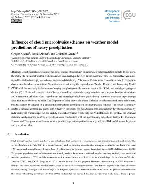 Pdf Influence Of Cloud Microphysics Schemes On Weather Model