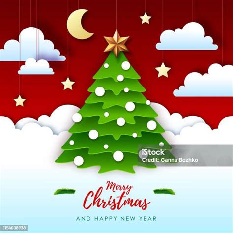 Ilustrasi Vektor Kartu Ucapan Selamat Natal Dengan Pohon Natal Origami