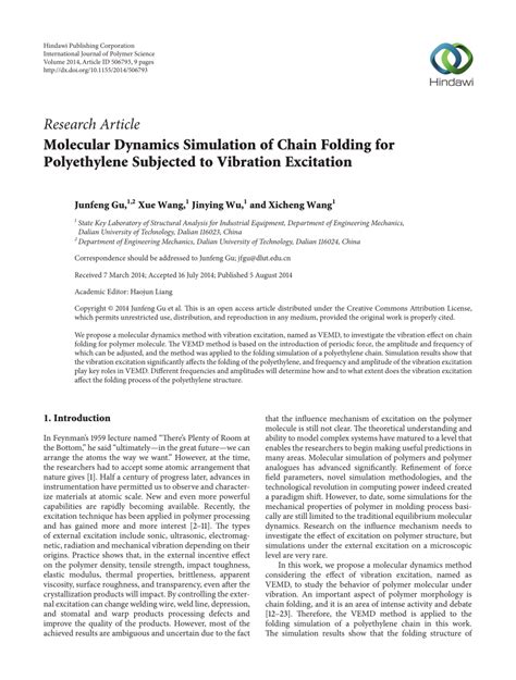 Pdf Molecular Dynamics Simulation Of Chain Folding For Polyethylene Subjected To Vibration