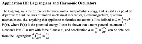 Solved Application III Lagrangians And Harmonic Oscillators Chegg Com