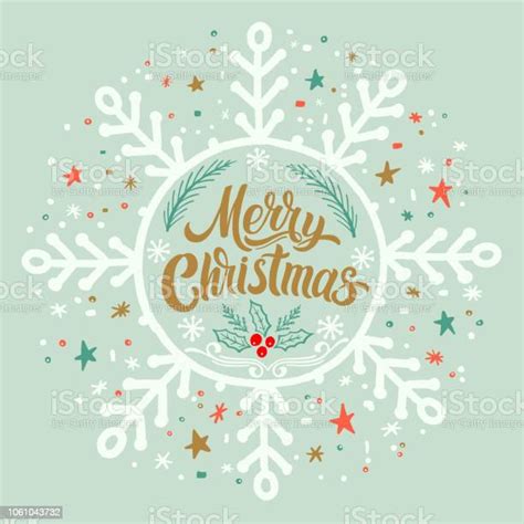 눈송이와 레터링메리 크리스마스 벡터 Handdrawn 초대 카드 초대 또는 선물 카드 디자인에 대 한 좋은 템플릿 행복 한 겨울