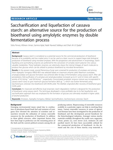 Pdf Saccharification And Liquefaction Of Cassava Starch An