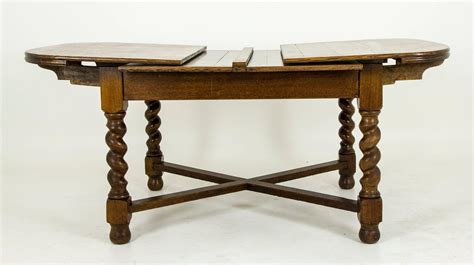 Antique Scottish Tiger Oak Oversized Pull Out Draw Leaf Dining Table