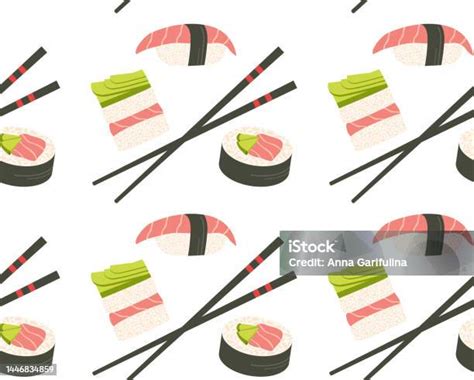 寿司と箸ベクター画像のシームレスなパターンアジア料理日本語メニュー 巻き寿司のベクターアート素材や画像を多数ご用意 巻き寿司