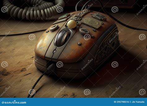 Old Computer Mouse On A Wooden Background 3d Illustration Vintage