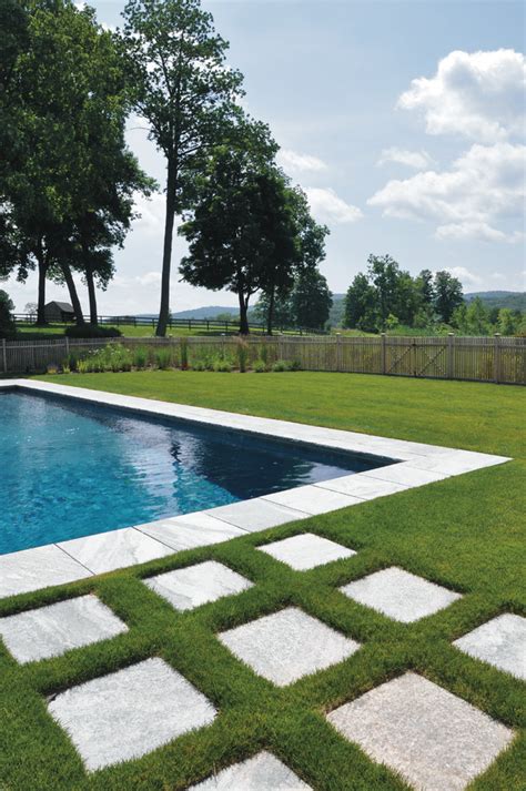 Country Simple Rectangle Swimming Pool With Granite Grass Surround Modern Pool New York