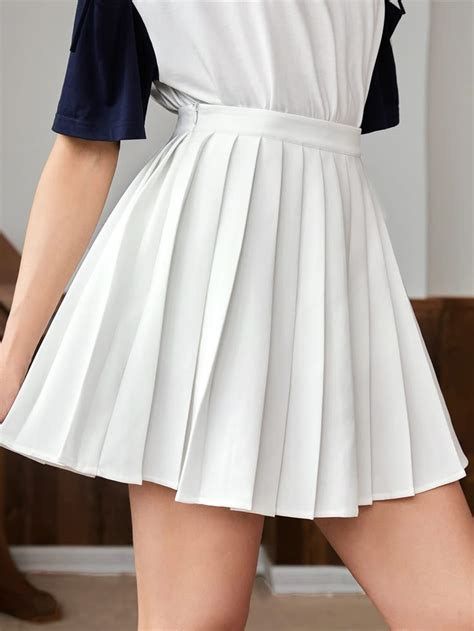 Jupe Plissée Taille Haute Unicolore Jupe De Tennis Blanche Jupe