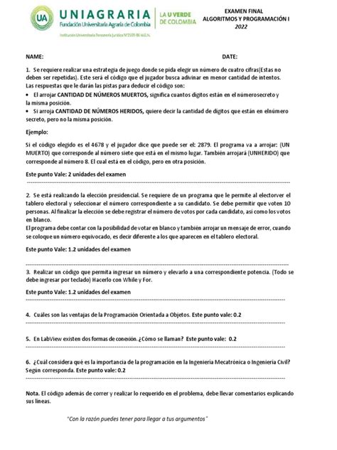 examen final algoritmos y programación pdf