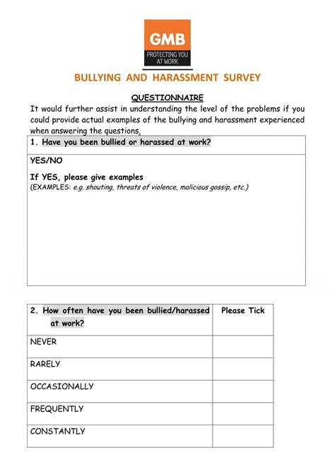 Bullying And Harassment Questionnairepdf
