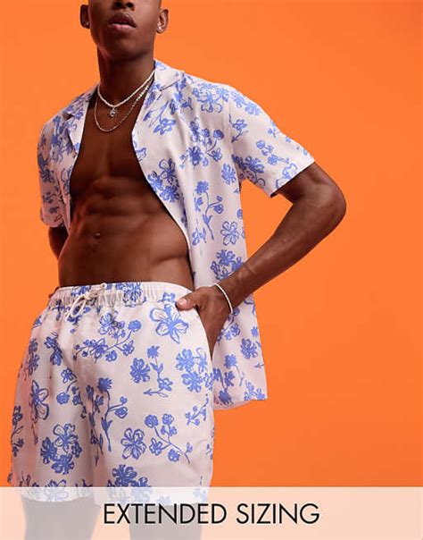 Asos Design Kurze Badeshorts Mit Blumenmuster Kombiteil Asos
