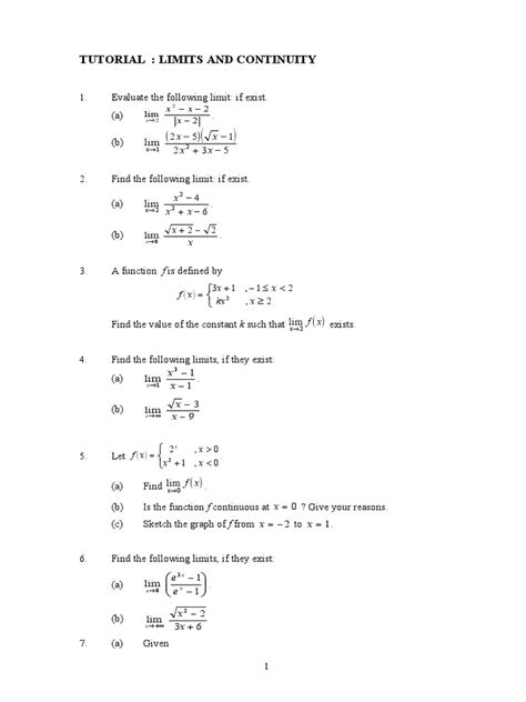 Tutorial Limits And Continuity X X X X Pdf Continuous Function